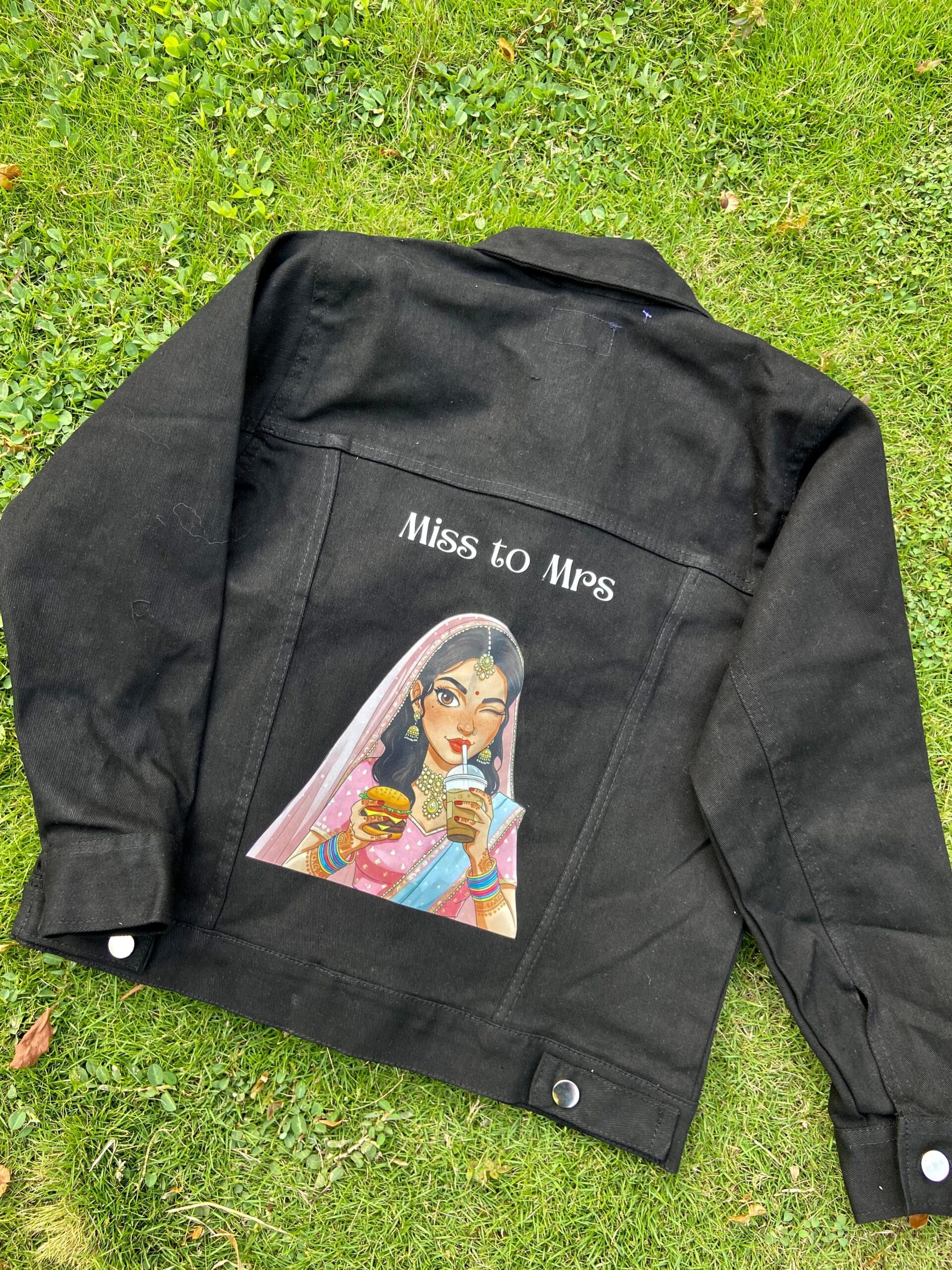 “Miss to Mrs” Graphic Denim Jacket - dresskraft.in